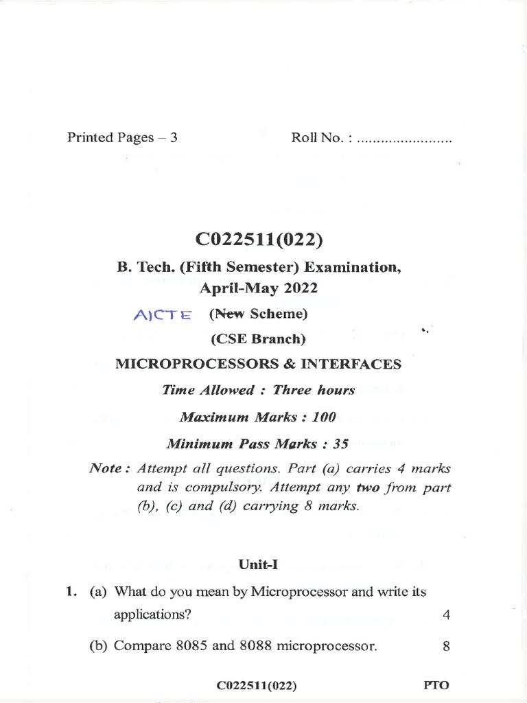2022-Apr-May-Microprocessor - Interfaces (AICTE) | PDF