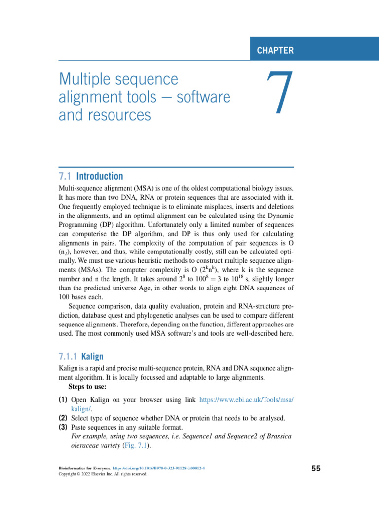 Chapter 7 Multiple Sequence Alignment Tools Sof 2022 Bioinformatics For Pdf Sequence