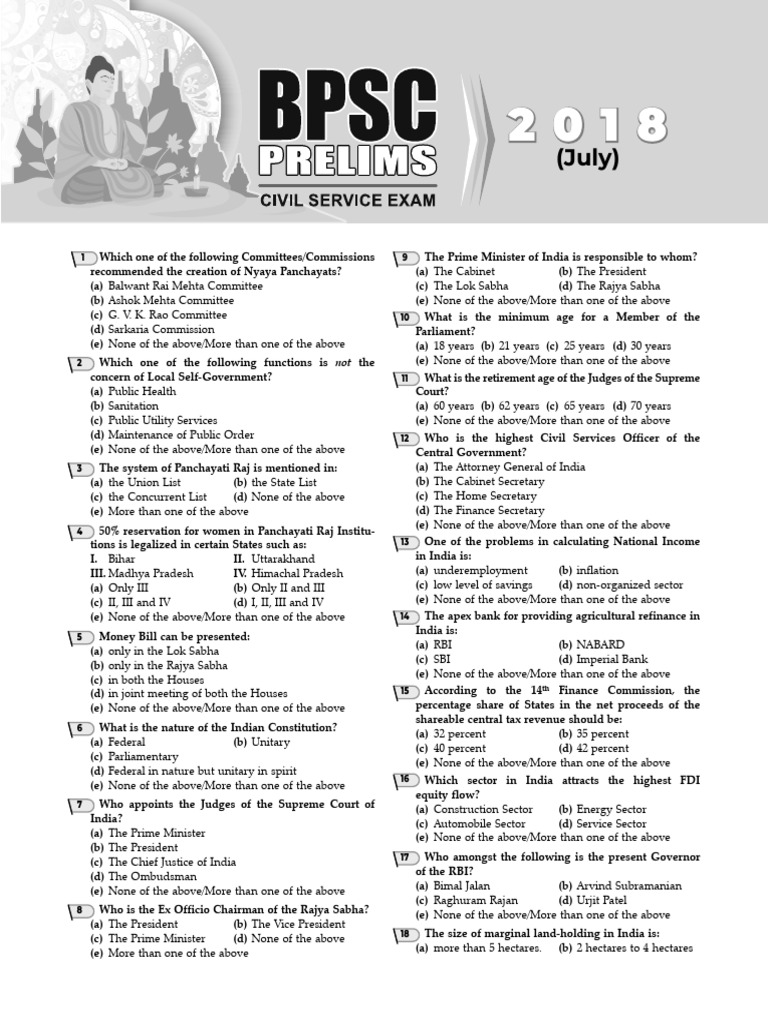 BPSC Paper July 2018 | PDF | Sulfate | Acid