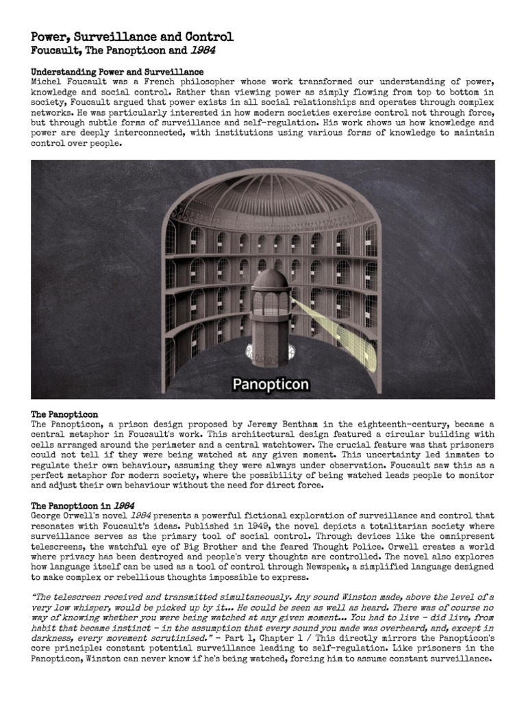 Power, Surveillance and Control - Foucault, The Panopticon, and 1984-1 ...