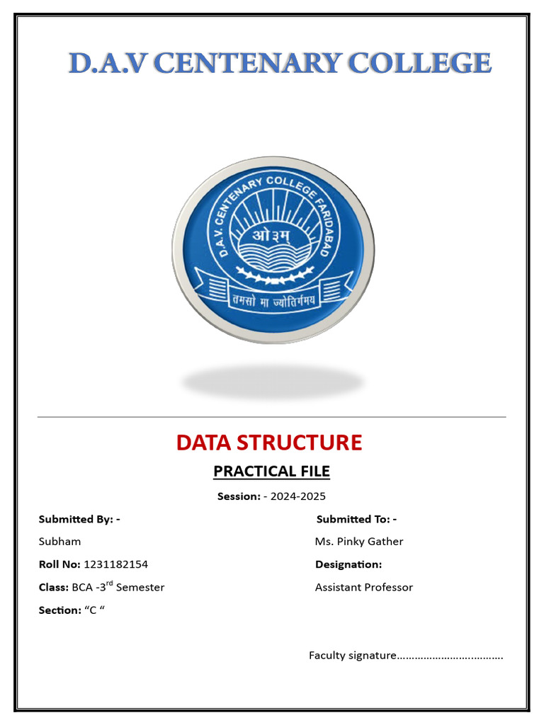 BCA Data Structure Practical File 2024-2025 | PDF