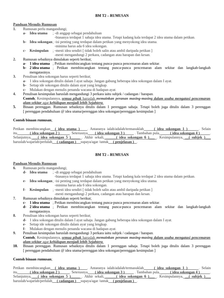 BM T2 - rumusan [ nota ] | PDF