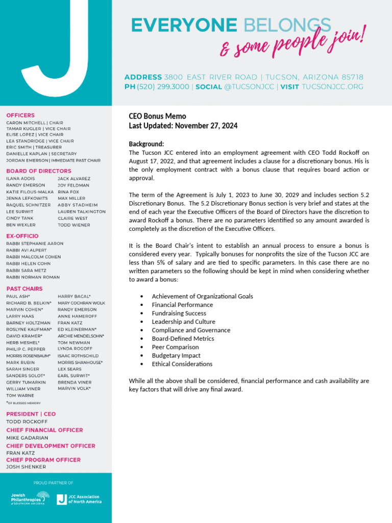 JCC Officer Bonus Memo | PDF | Employment | Salary