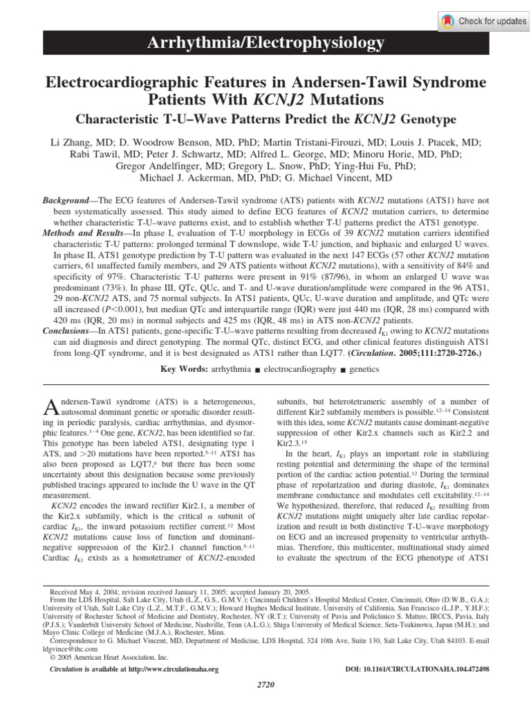 Zhang Et Al 2005 Electrocardiographic Features in Andersen Tawil ...