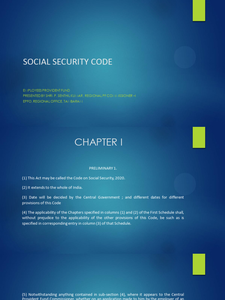 MR Senthil Kumar - Presentation SOCIAL SECURITY CODE | PDF | Employment | Pension