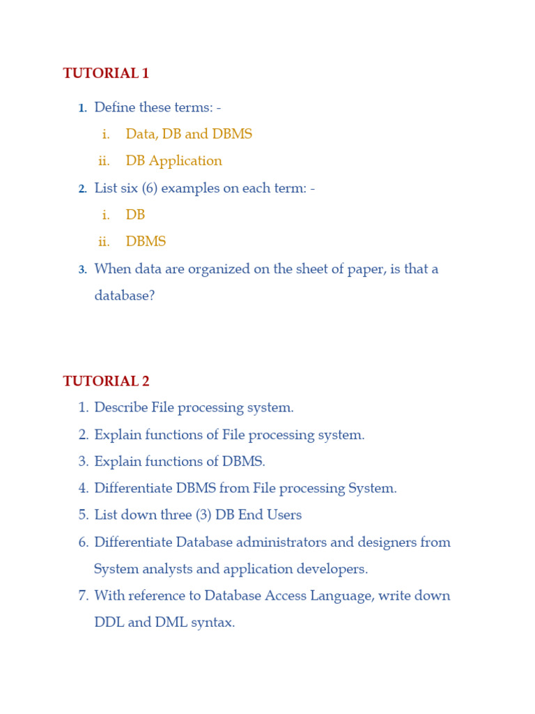 DB Principles Tutorial 1&2 | PDF