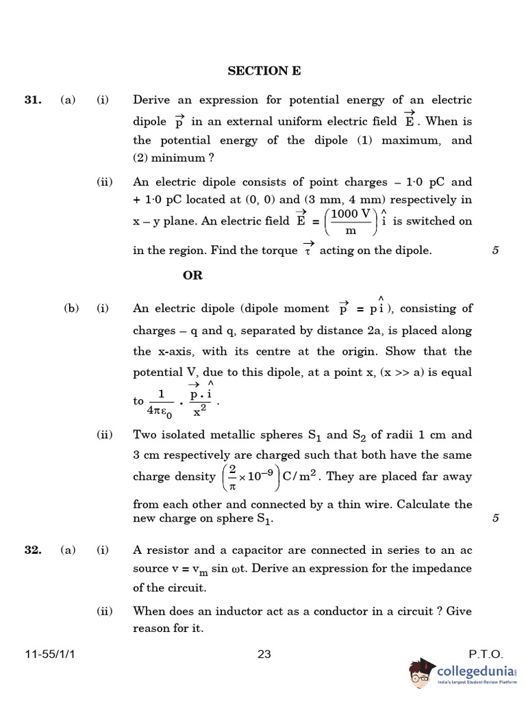 CBSE CLASS 12 Physics Question Paper Set 1 55 1-1 - Removed | PDF | Coherence (Physics ...
