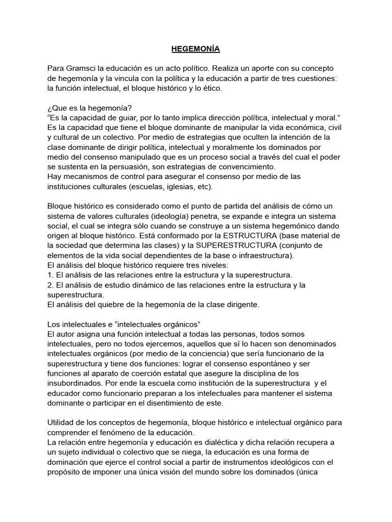 Hegemonía, Educación y Poder en Gramsci | PDF | Intelectual | Verdad