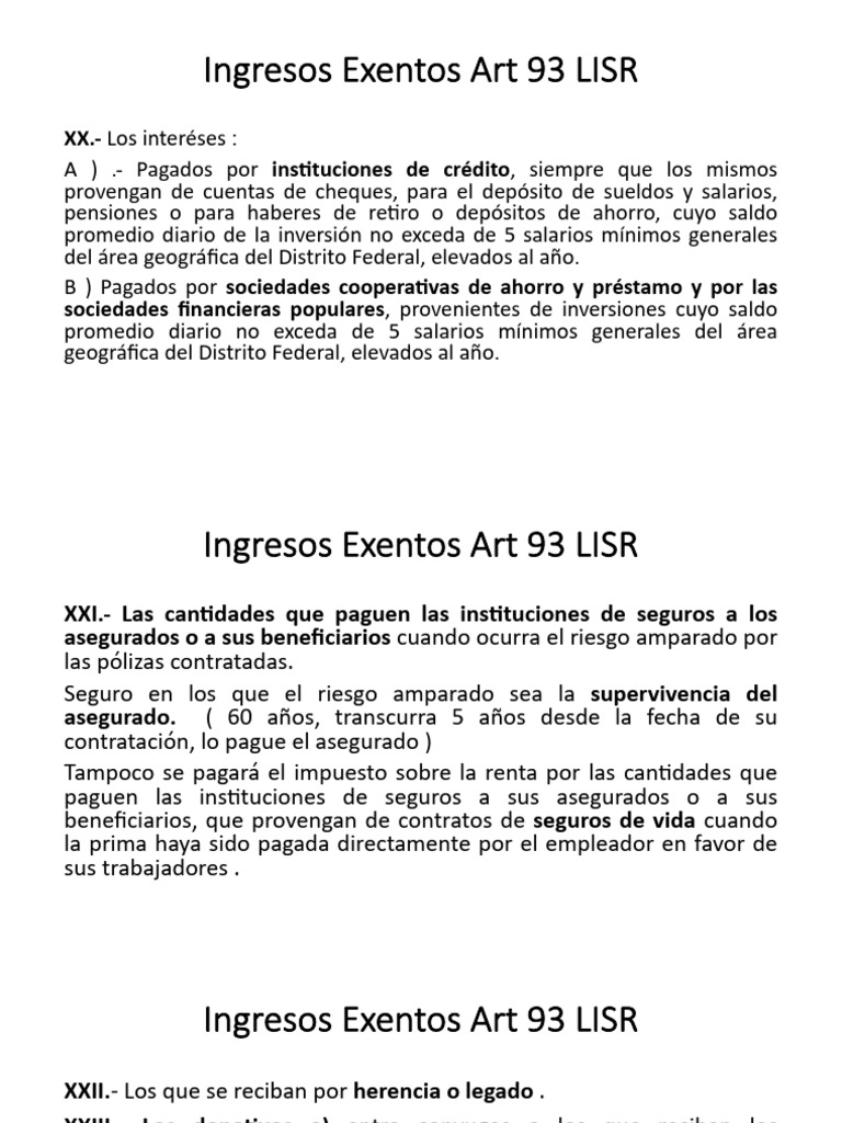 Ingresos Exentos según Art 93 LISR | PDF | Seguro | Impuesto sobre la renta