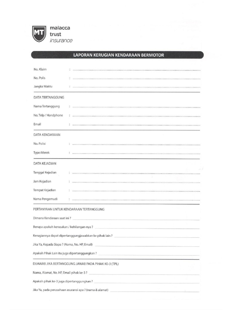 Form Klaim - Malacca | PDF