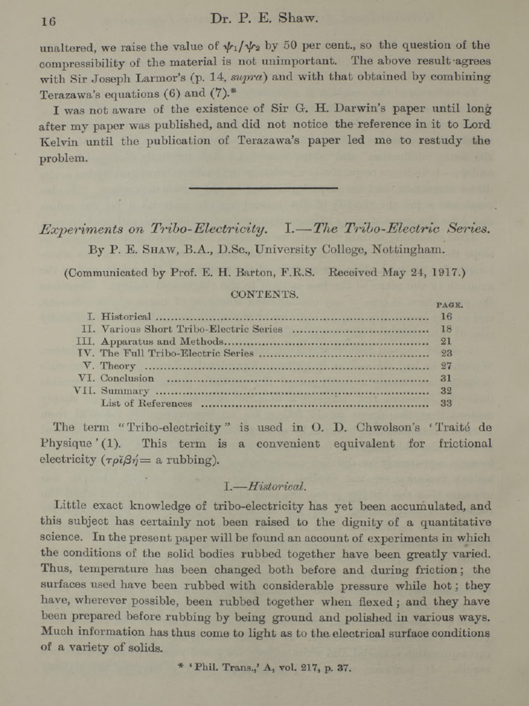 Shaw Barton 1997 Experiments On Tribo Electricity I The Tribo Electric Series | PDF | Glasses | Yarn