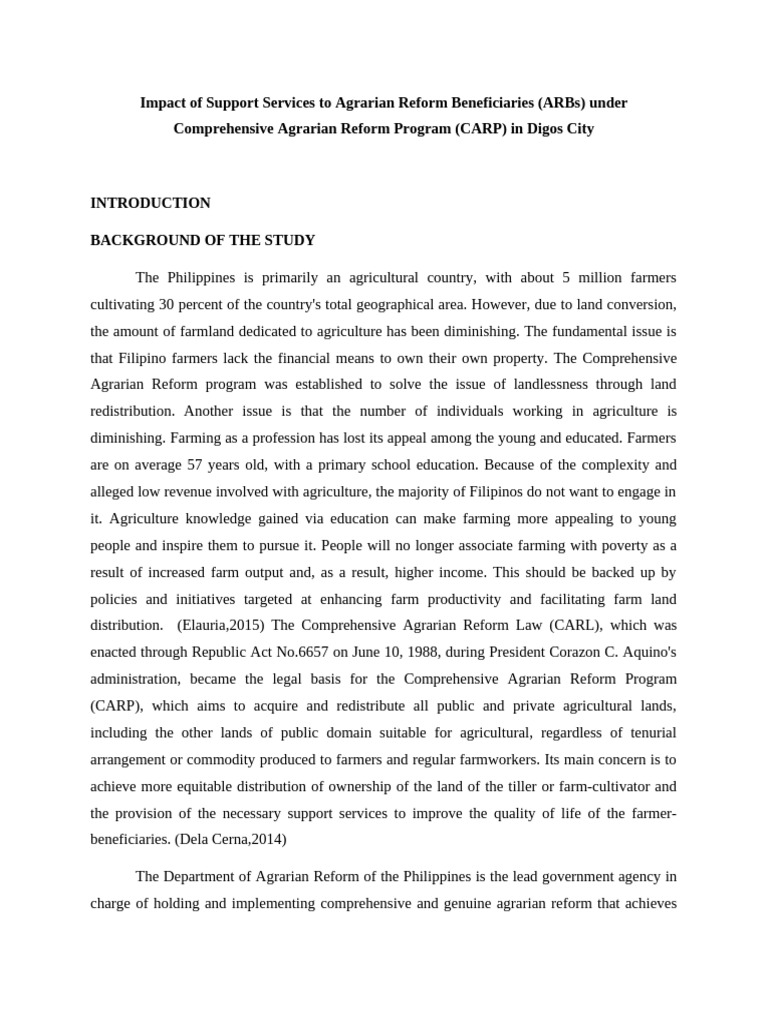 Impact of Support Services To Agrarian Reform Beneficiaries (Arbs ...