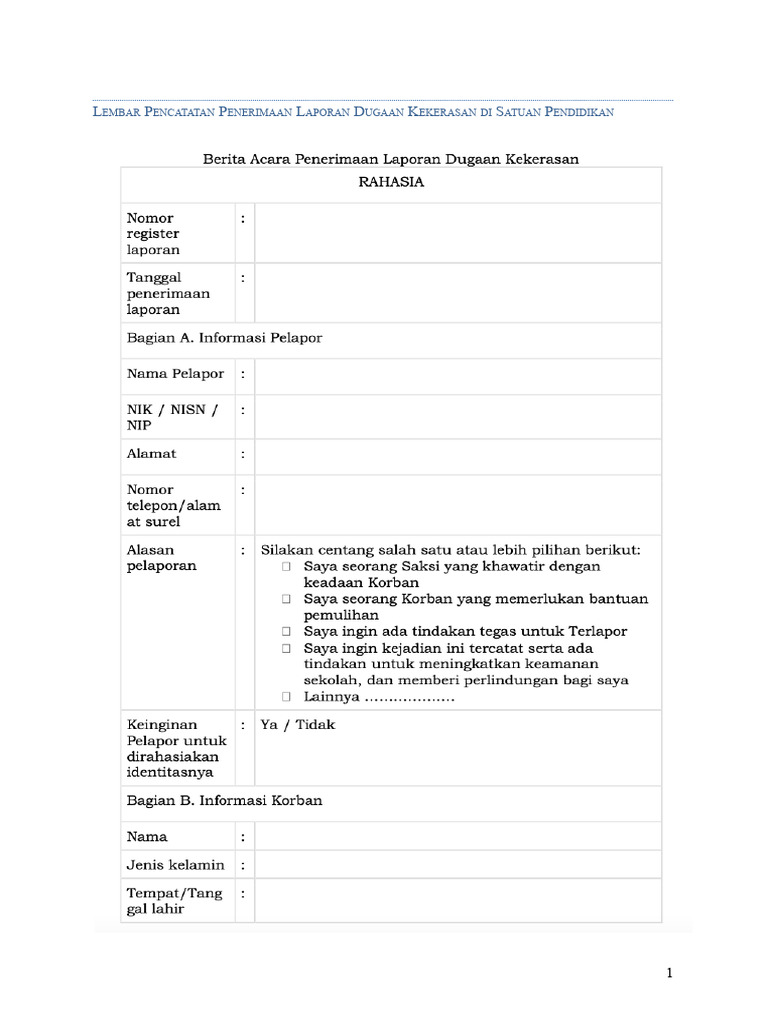 TPPKSP - Lembar Pencatatan Penerimaan Laporan Dugaan Kekerasan | PDF