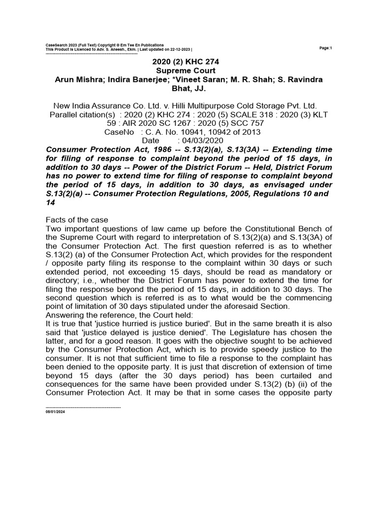 New India Assurance Company | PDF | Complaint | Public Law