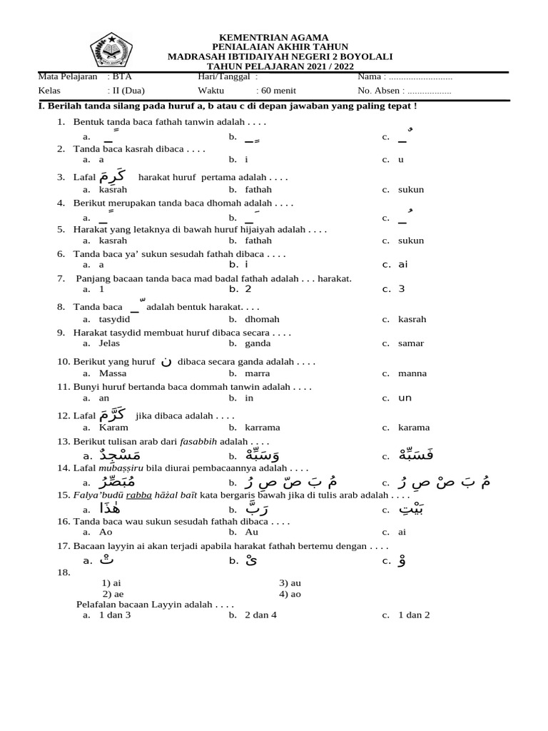 Soal Pat Bta KLS 2 | PDF