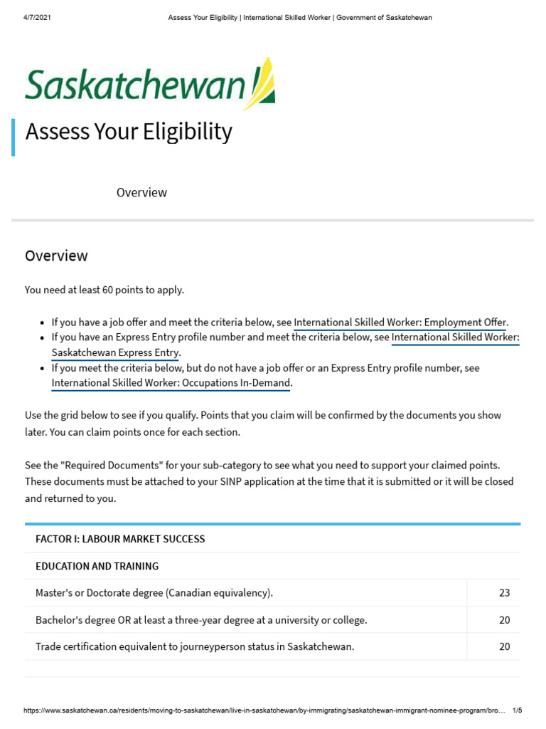 Assess Your Eligibility - International Skilled Worker - Government of ...