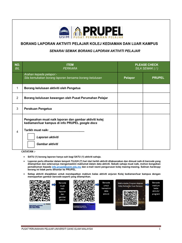 Borang Laporan Aktiviti Kolej - Luar Kampus | PDF