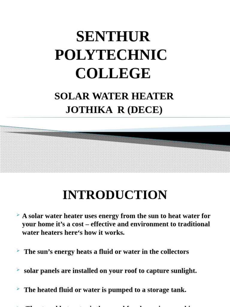 Solar Water Heater Benefits and Systems | PDF
