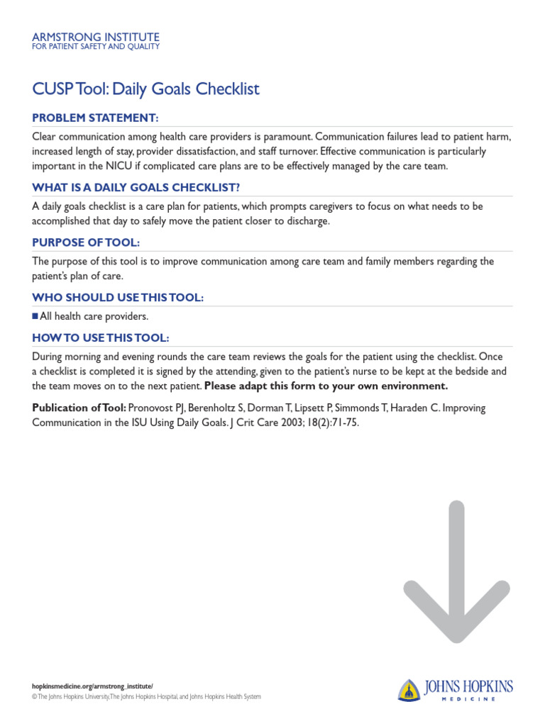 Daily Goals Checklist | PDF | Patient | Medicine