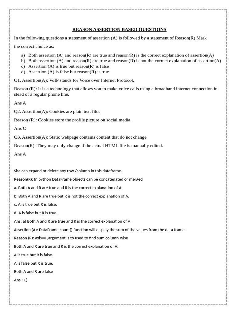 Reason Assertion Based Questions | PDF | Http Cookie | Comma Separated Values