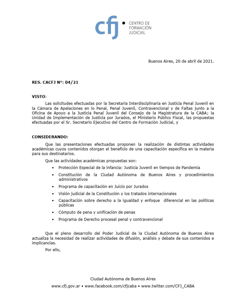 Res. Cacfj N°: 04/21 | PDF | Caso de ley | Debido al proceso