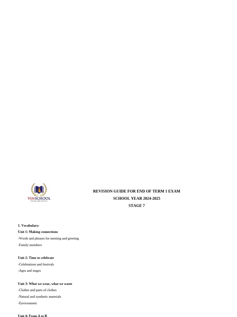 Stage 7 - ESL Secondary - EOT1 Exam Guide - AY24-25 | PDF