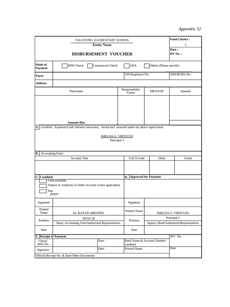 Disbursement Voucher Appendix-32 | PDF | Payments | Business