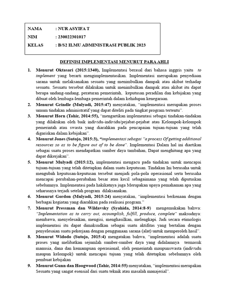 Definisi Implementasi Kebijakan Publik | PDF