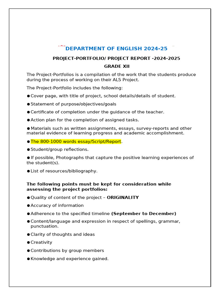 General Instructions - GRADE 12 PROJECT | PDF