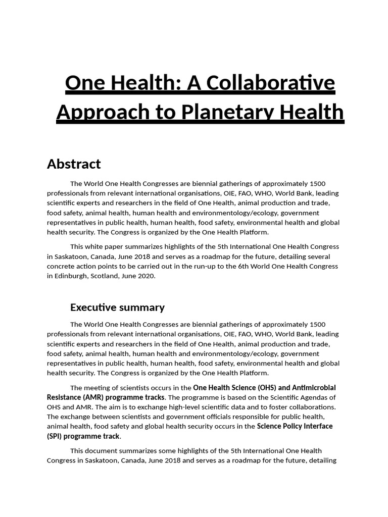 One Health | PDF | Pandemic | World Health Organization