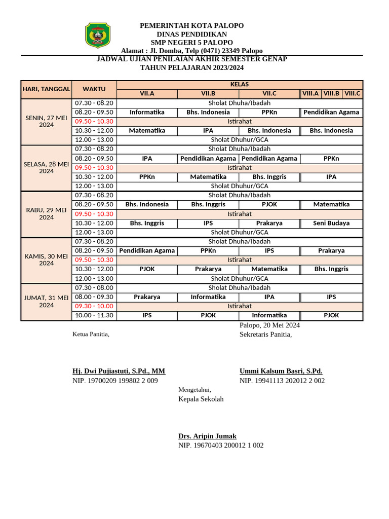 Jadwal Ujian Semester Ganjil 2024.2025 | PDF