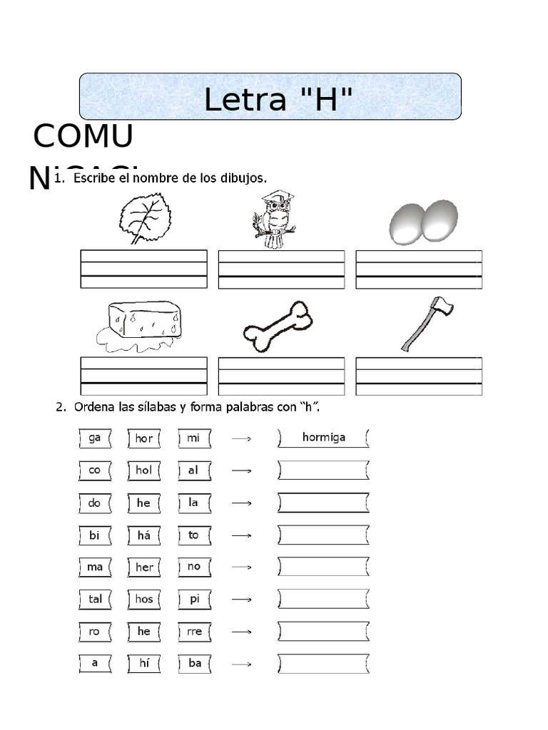 Ficha de Trabajo Letra H | PDF