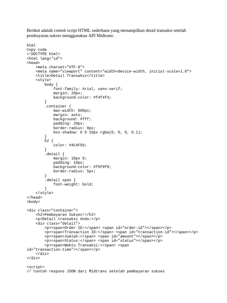 API Midtrans - Menampilkan Detail Transaksi | PDF