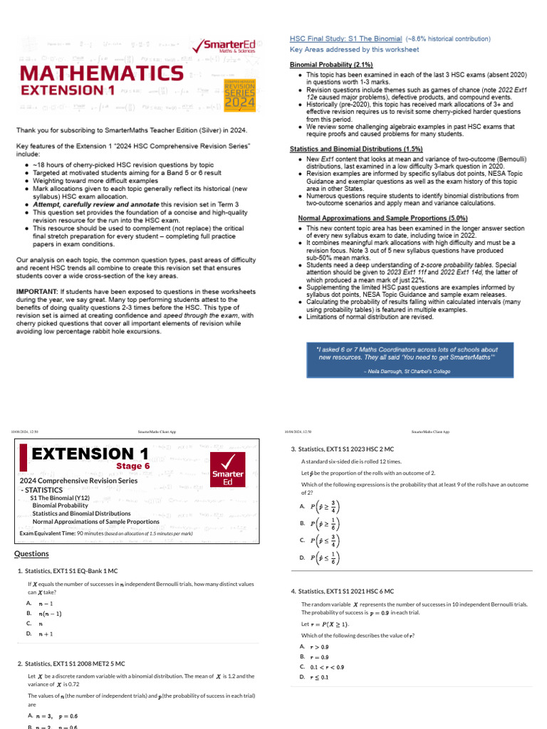 2024 EXT1 S1 Binomial Final | PDF | Probability Distribution | Quantitative Research