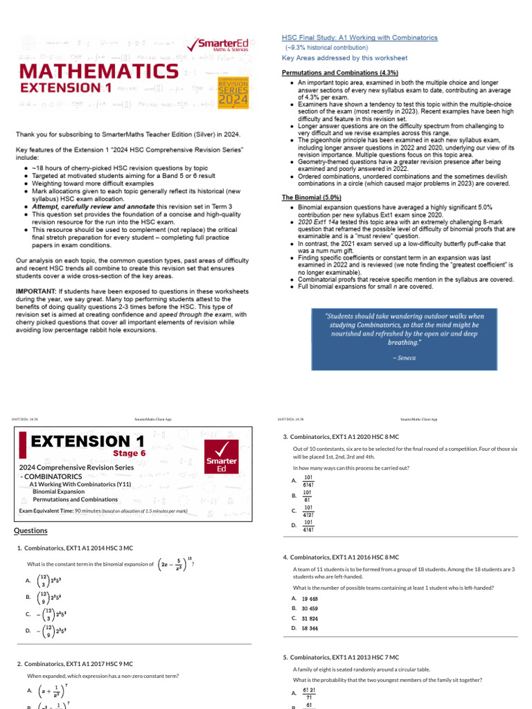 2024 EXT1 A1 Combinatorics Final | PDF | Multiple Choice | Combinatorics
