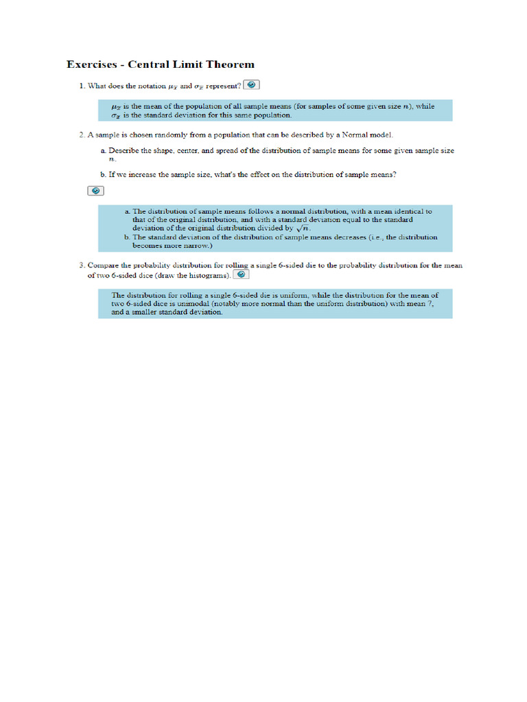 Central Limit Theorem - PRACTICE | PDF