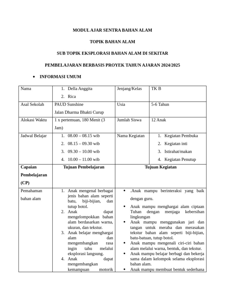 MODUL AJAR Tugas Kurikulum PAUD-1 | PDF