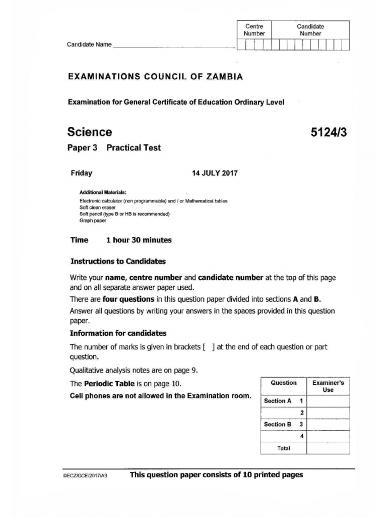g12 Science p3 2017 Gce | PDF