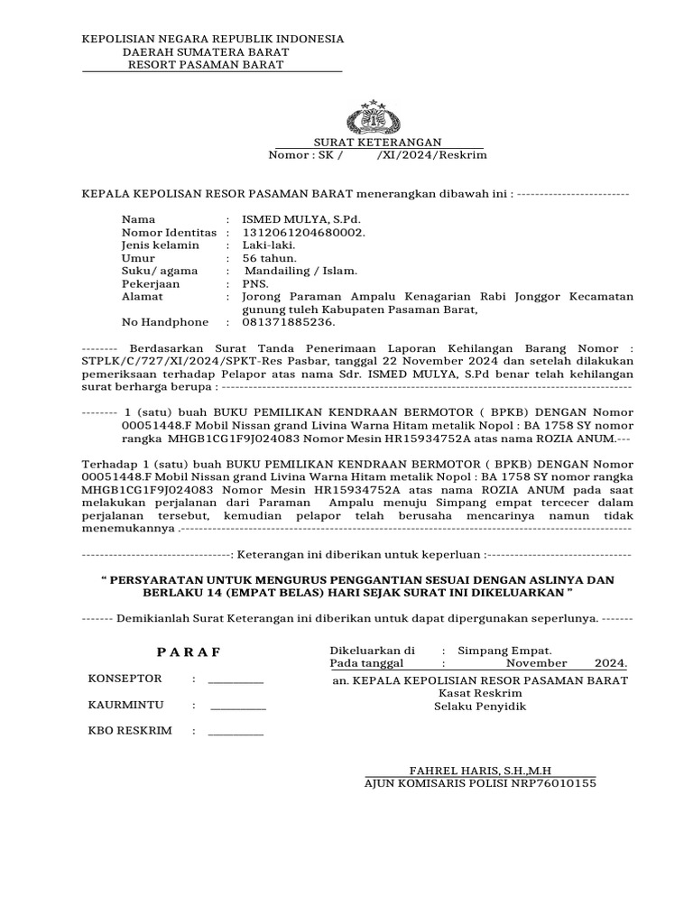 SURAT Keterangan Dari KA | PDF