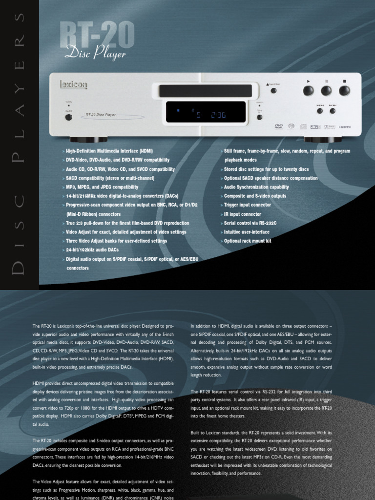 Lexicon RT-20 User Manual | PDF | Hdmi | Video