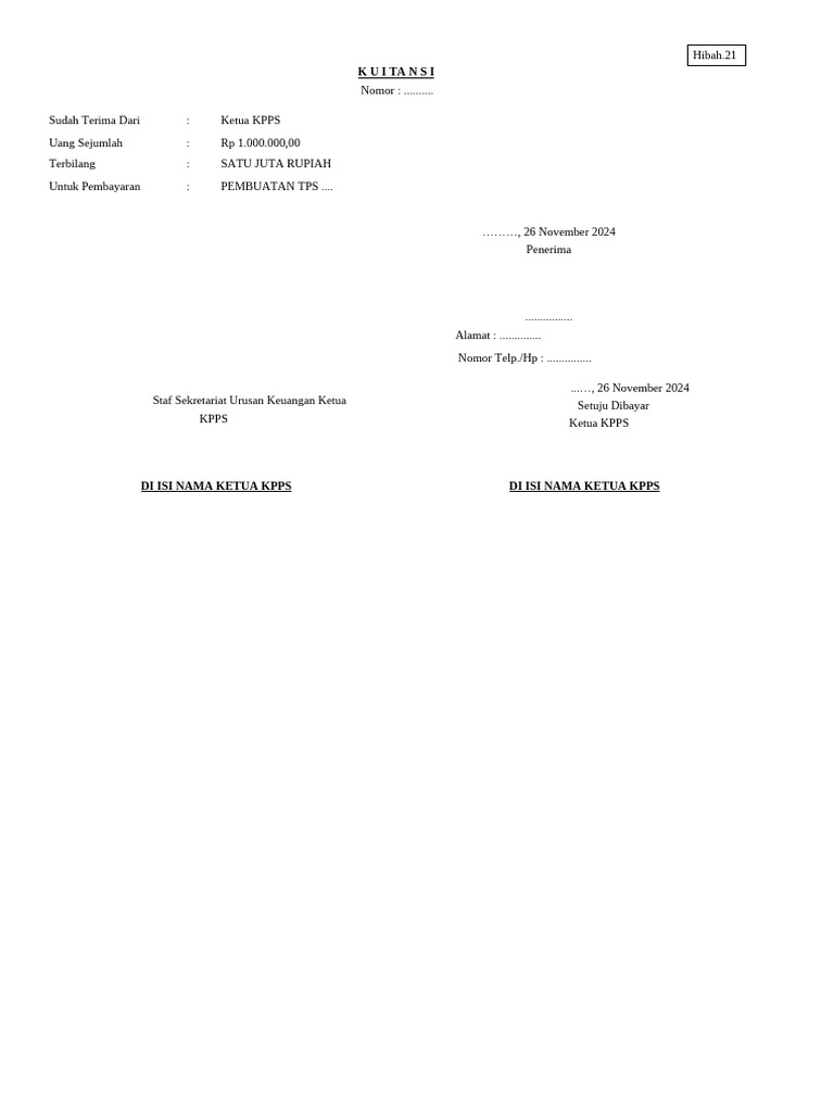 Kuitansi Pembuatan TPS | PDF