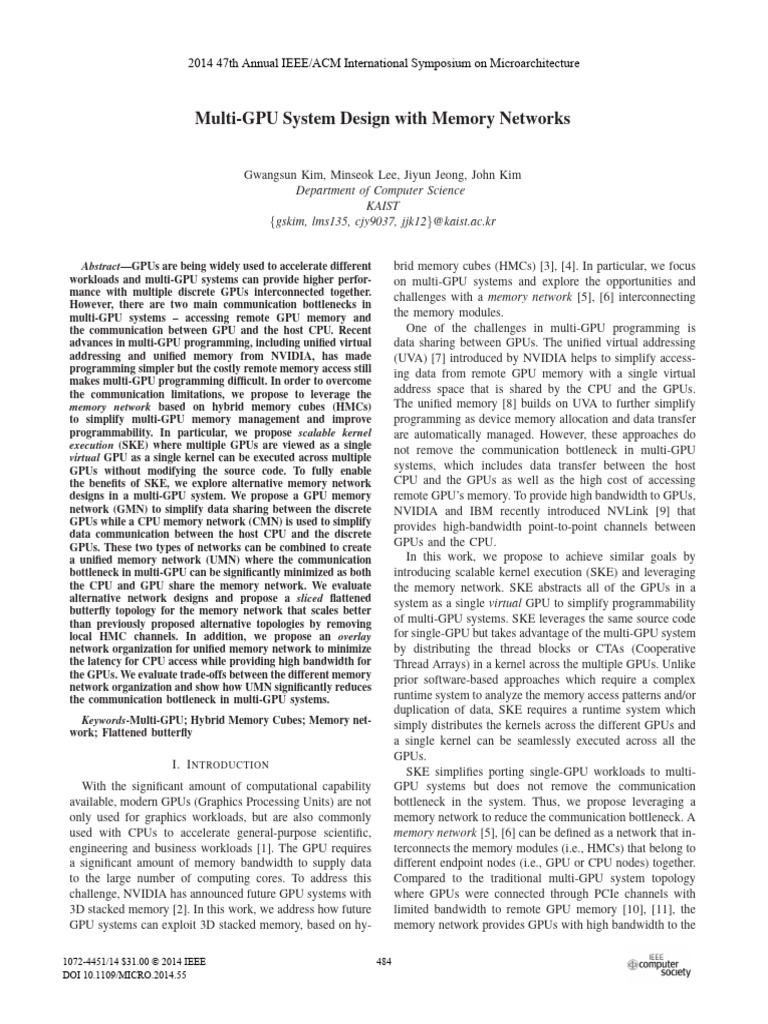 Multi Gpu System Design With Memory Netw Pdf Graphics Processing Unit Computer Network
