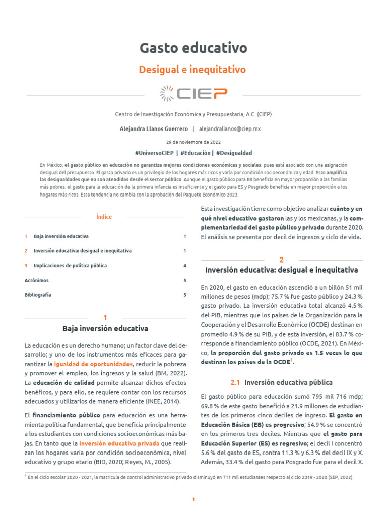 Gasto Educativo Desigual e Inequitativo | PDF | Desigualdad social | Discriminación y relaciones ...