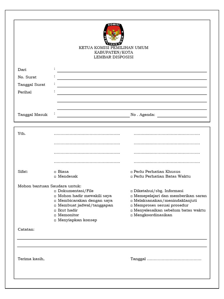 Format Lembar Disposisi Kpu | PDF