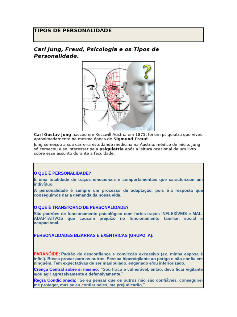 Tipos de Personalidade e Transtornos | PDF | Agressão | Carl Jung