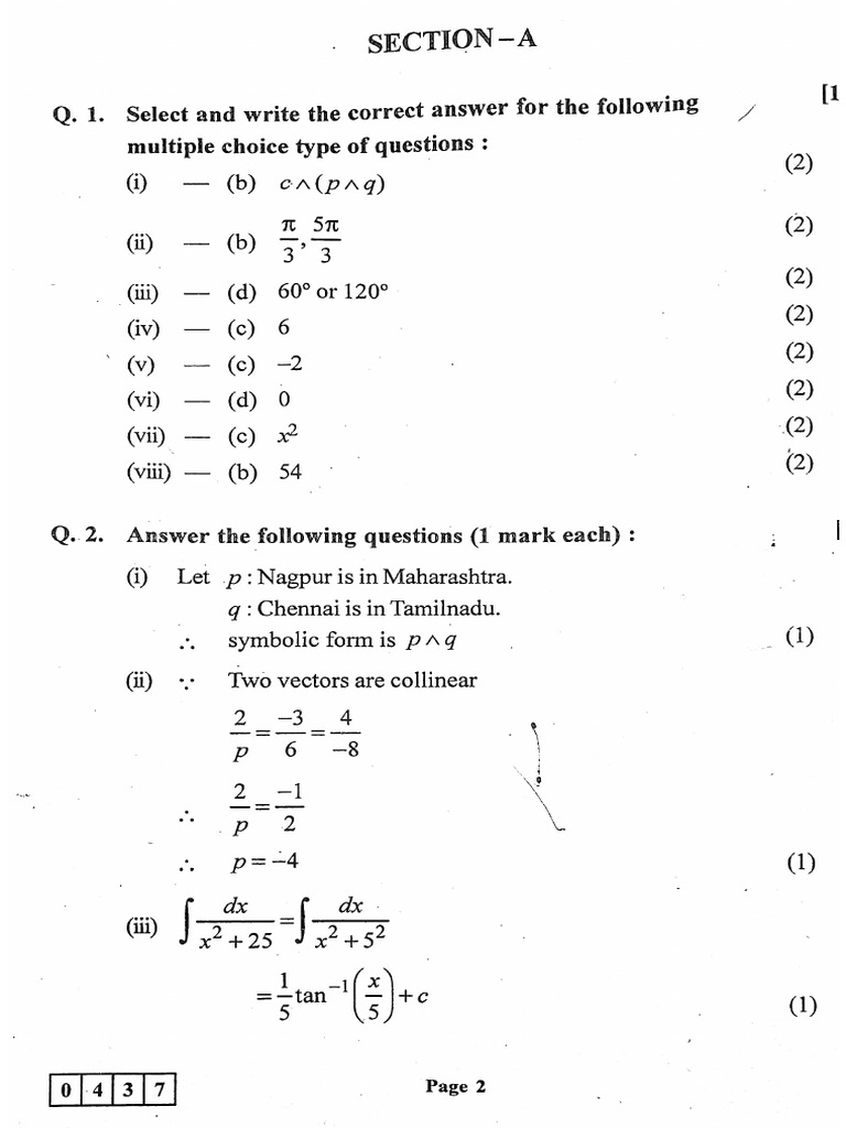 Answer Key 2024 Maths Paper | PDF