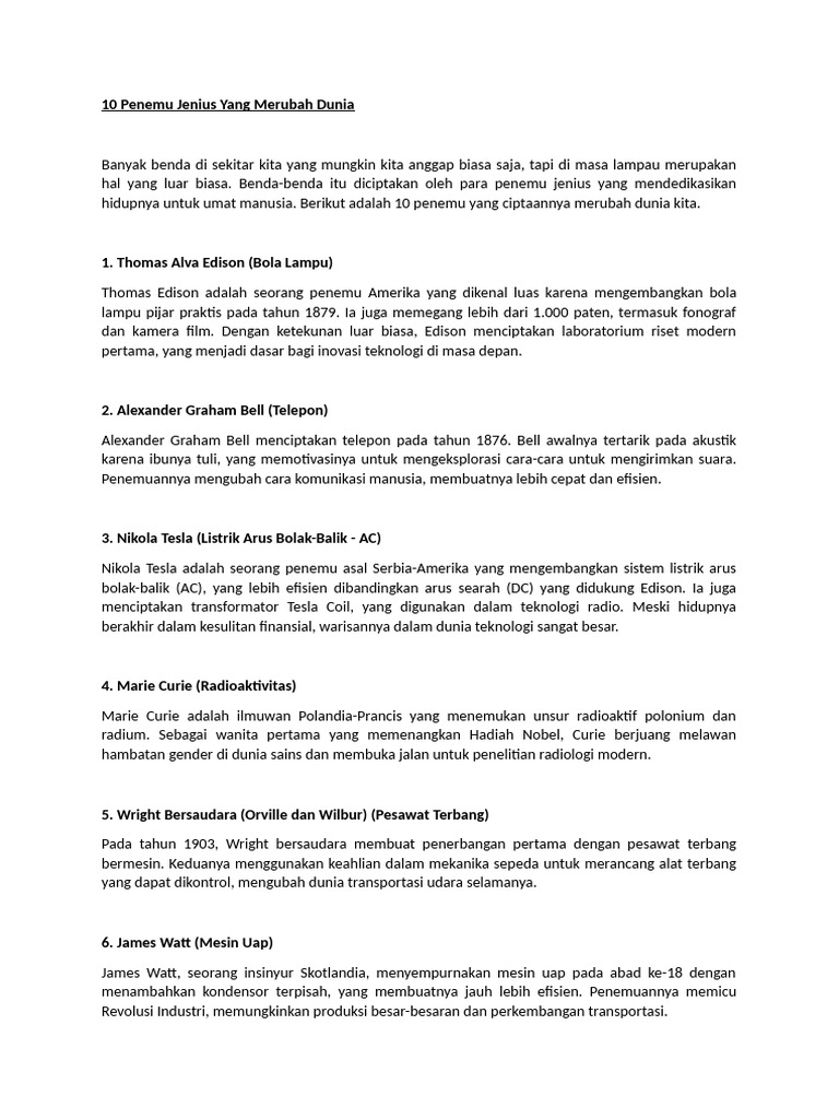 10 Penemu yang Mengubah Dunia | PDF