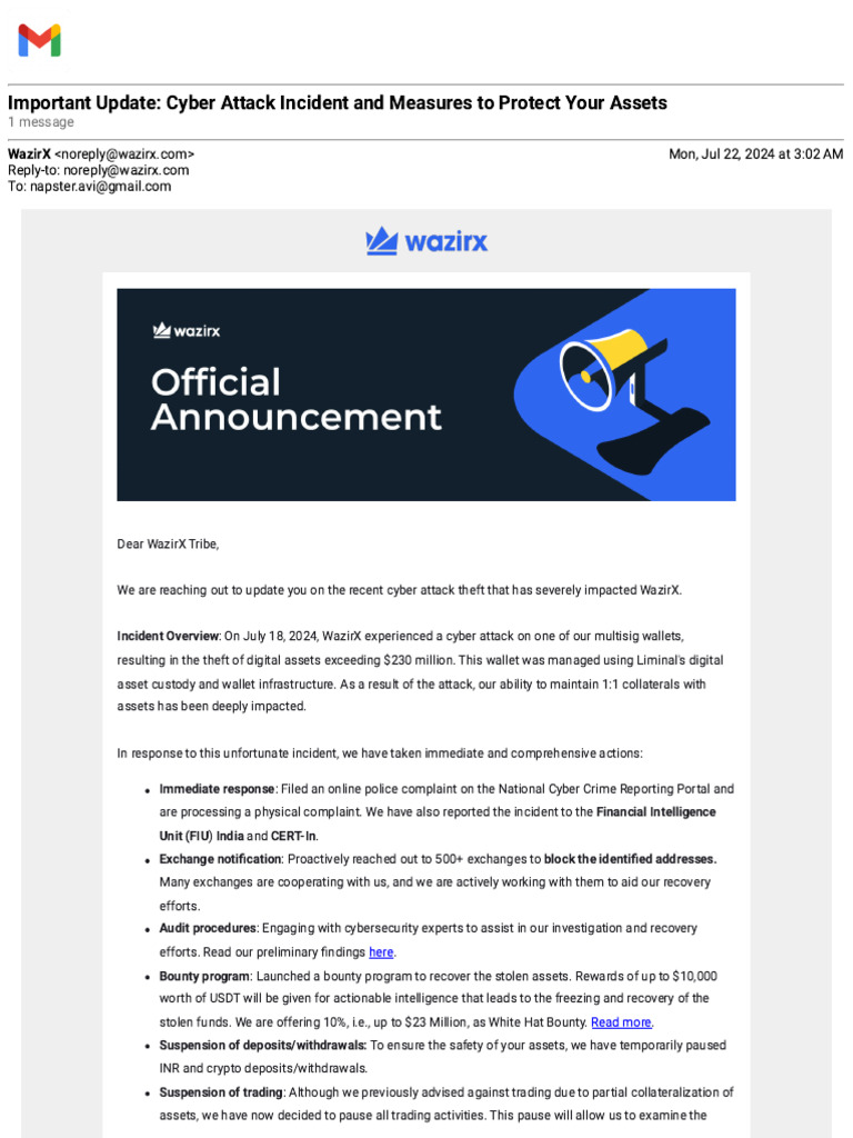 Wazirx Cyber Attack Incident and Measures To Protect Your Assets | PDF ...