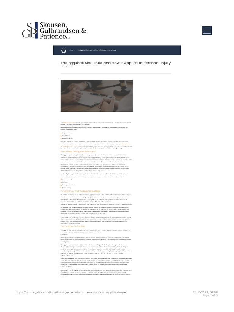 Understanding the Eggshell Skull Rule | PDF | Damages | Negligence
