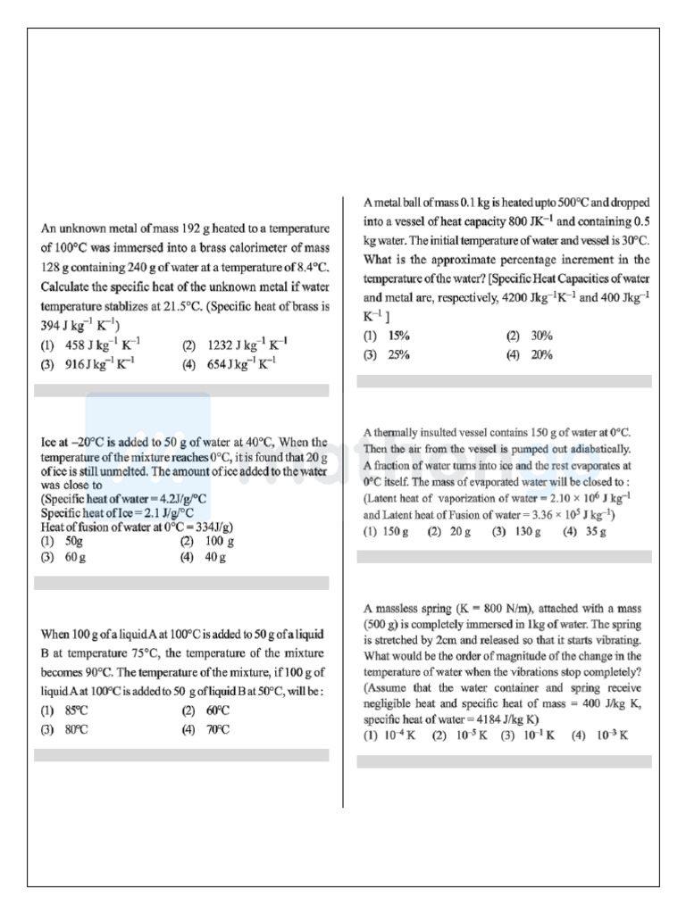 CQB Physics Jee Main 2019 Calorimetry | PDF